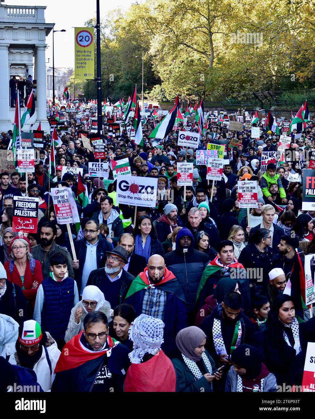 A view down the protest march just outside of Victoria, people are seen ...