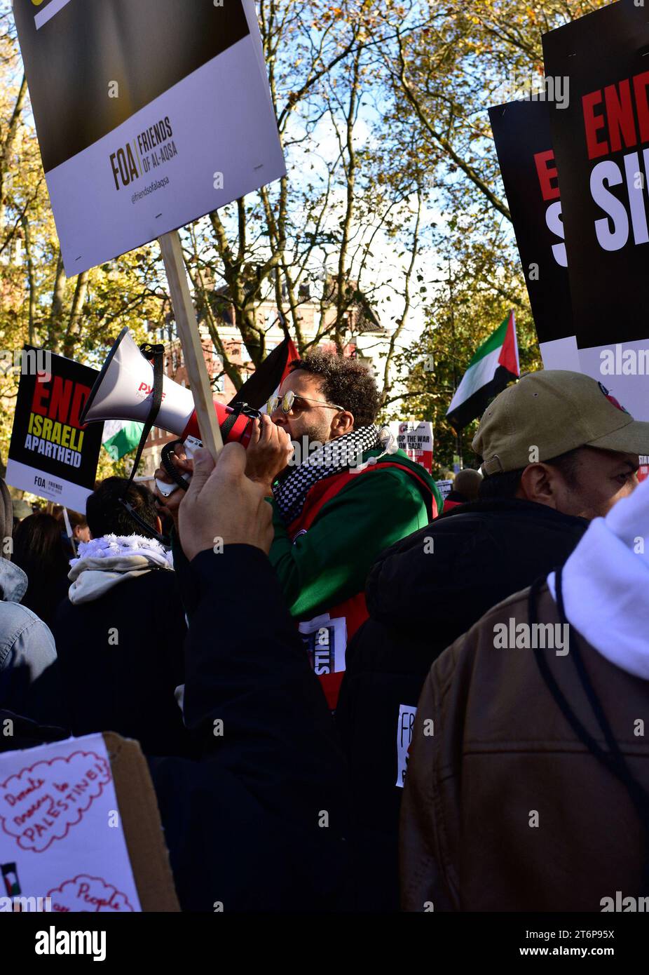 A Man with bullhorn leading the chant for Palestine during the pro ...