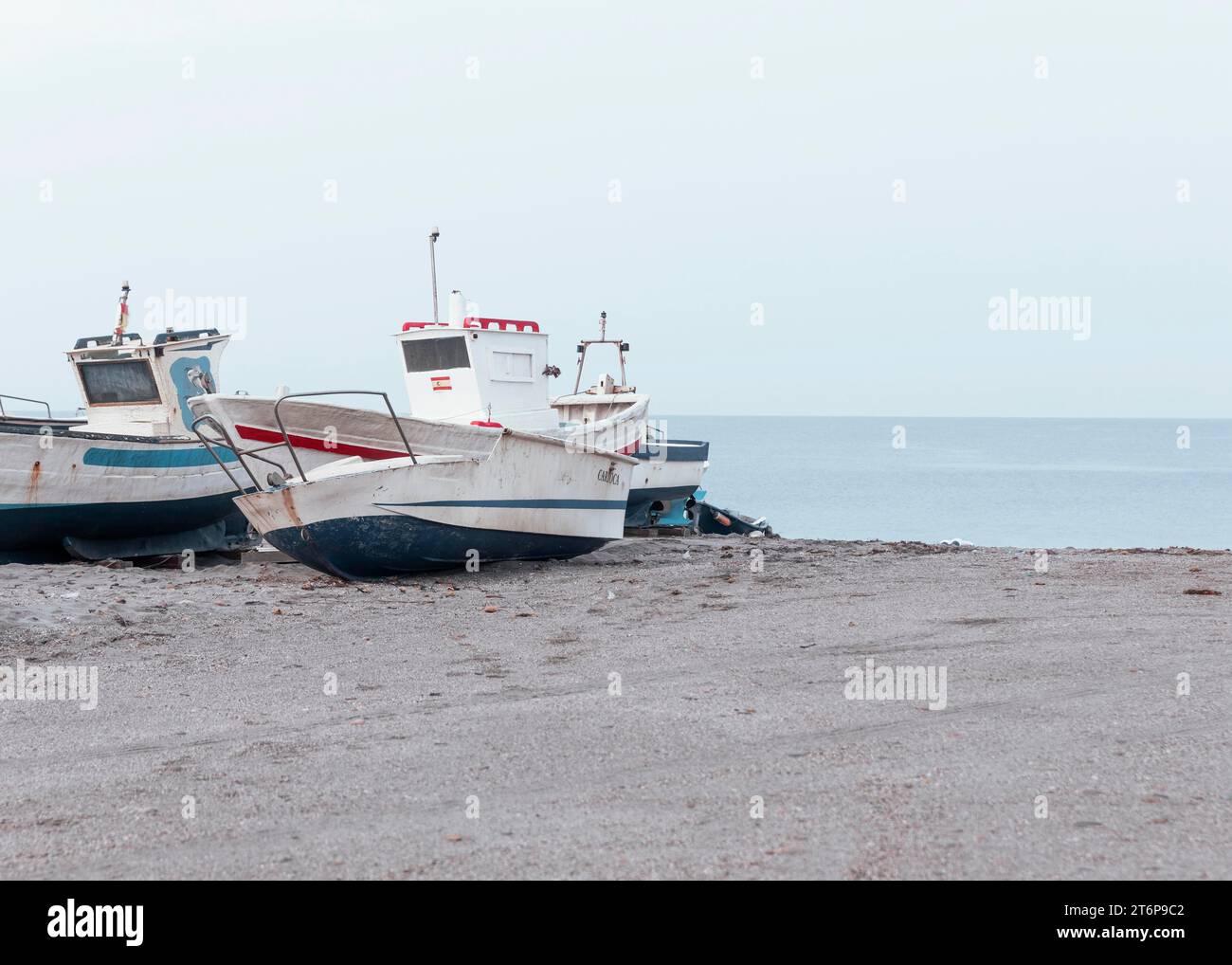 Seaside landscape with boats Stock Photo - Alamy
