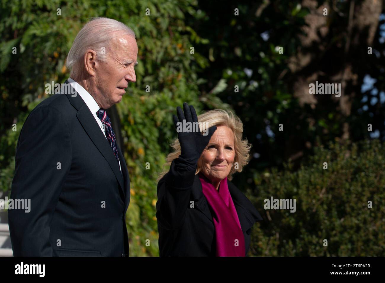 President Joe Biden and First Lady Jill Biden leave the White House en ...
