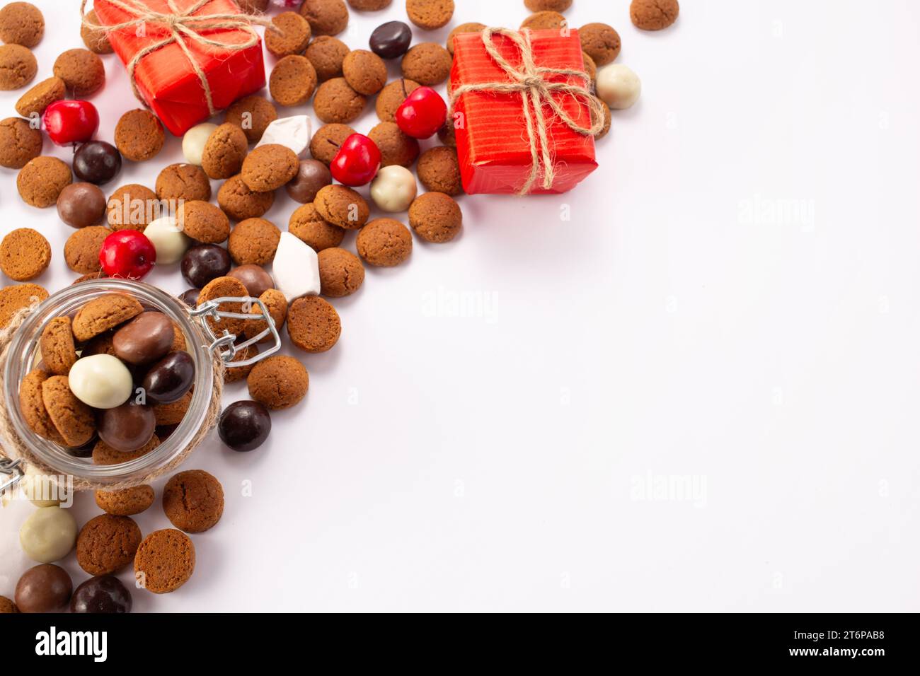 Dutch holiday Sinterklaas background with traditional sweets pepernoten ...