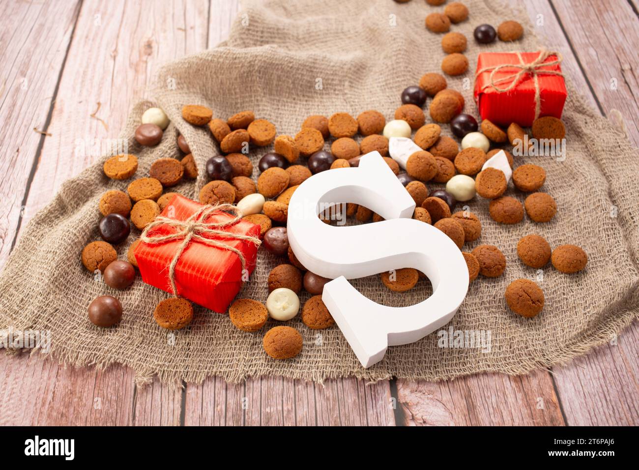 Dutch holiday Sinterklaas background with milk chocolate letter ...