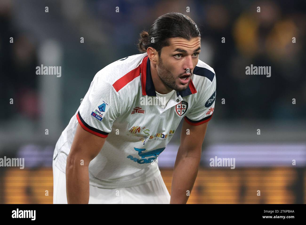 Turin, Italy, 11th November 2023. Alberto Dossena of Cagliari reacts ...