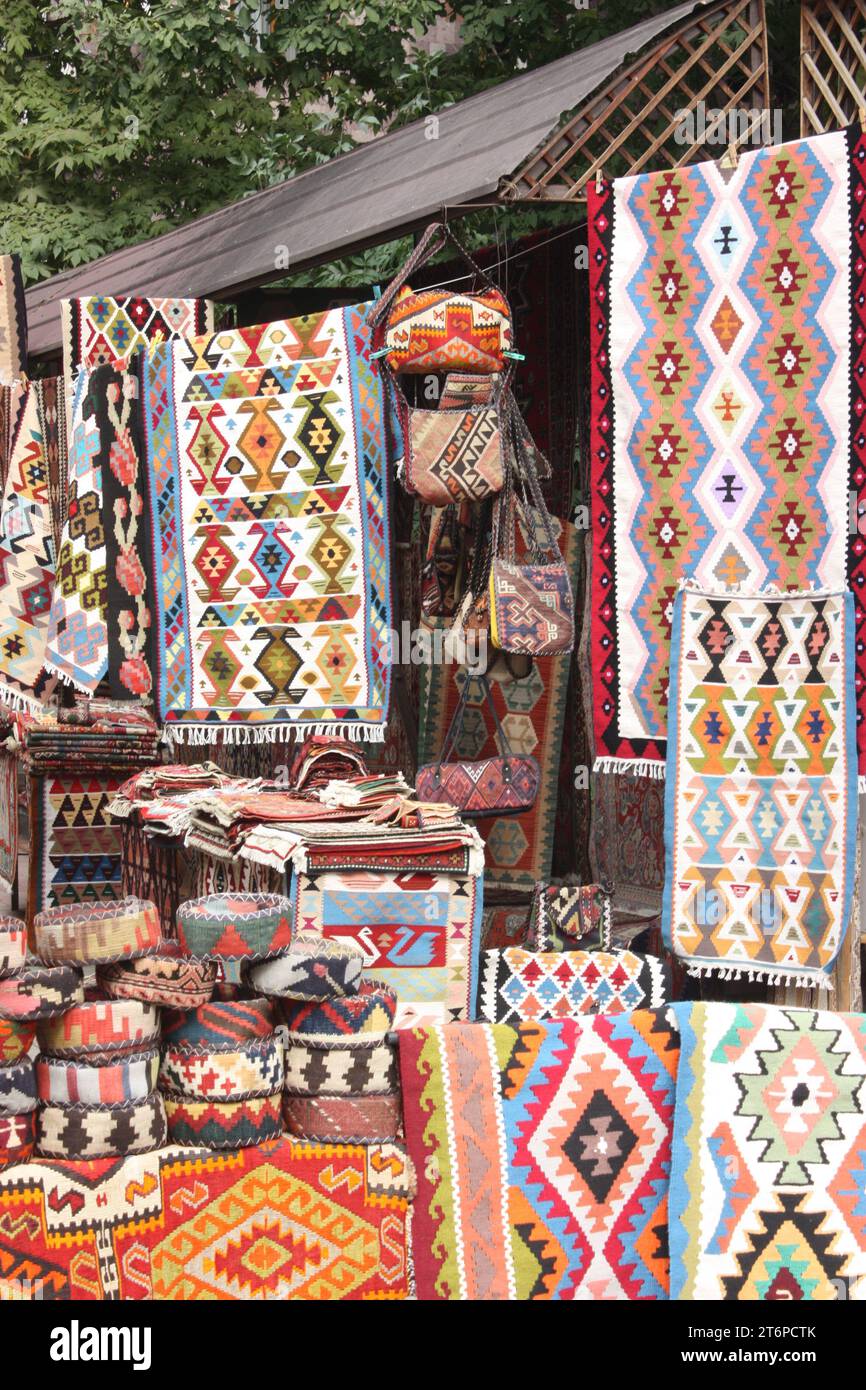 Handicraft stall at the vernissage open-air market in the centre of ...
