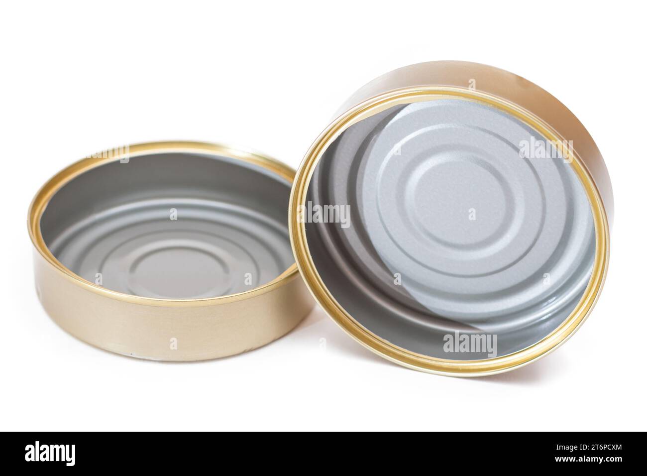 Two Opened Empty Tin Cans Isolated on White Background. Clean Used ...