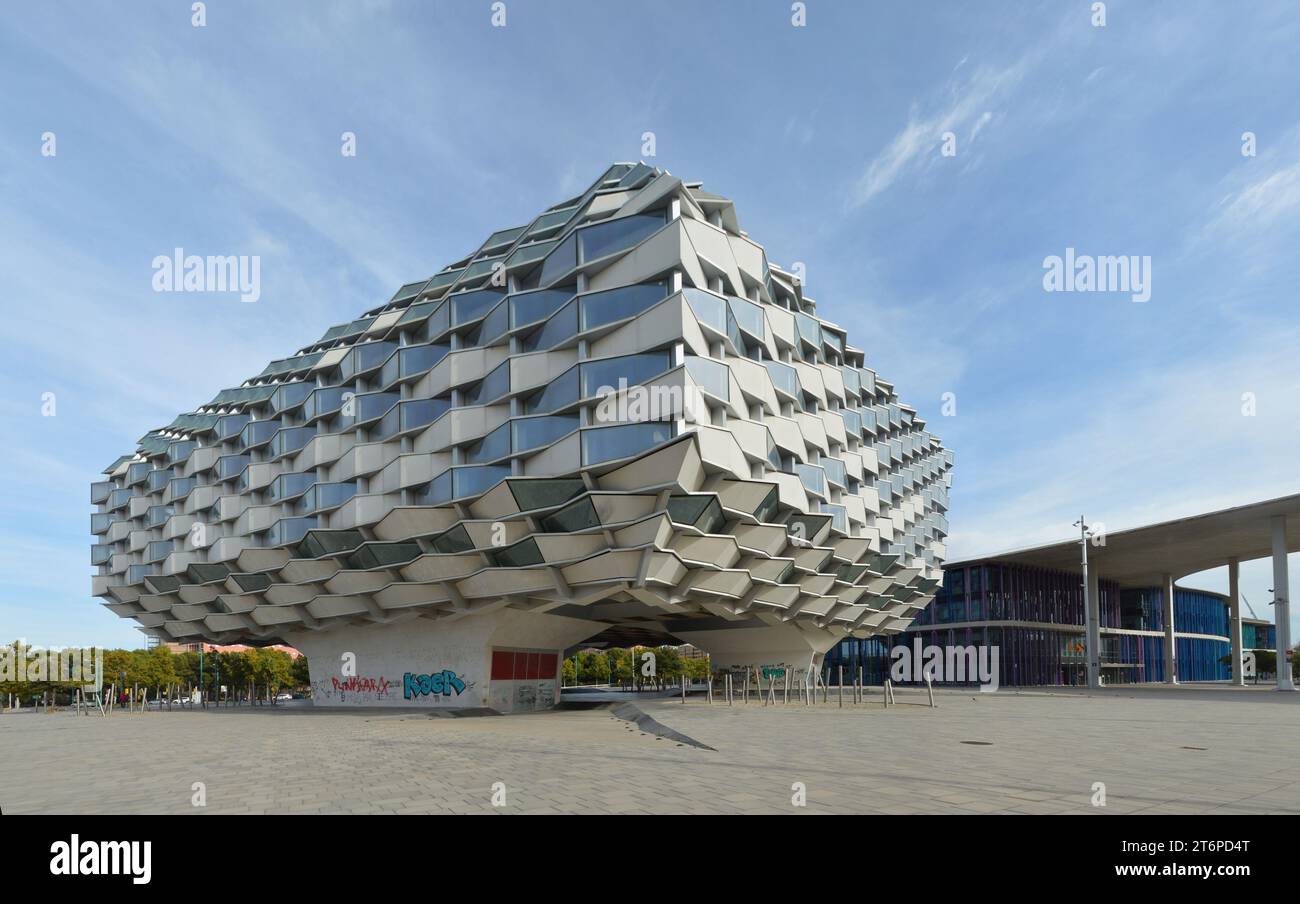 The contemporary Pabellon de Aragon building in Zaragoza, Spain Stock ...