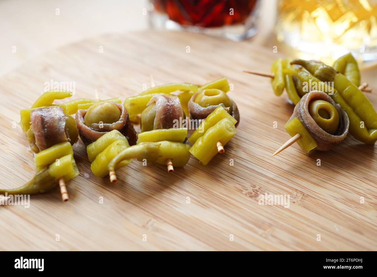 Gilda, typical Spanish tapas, Traditional Basque Country pincho with ...