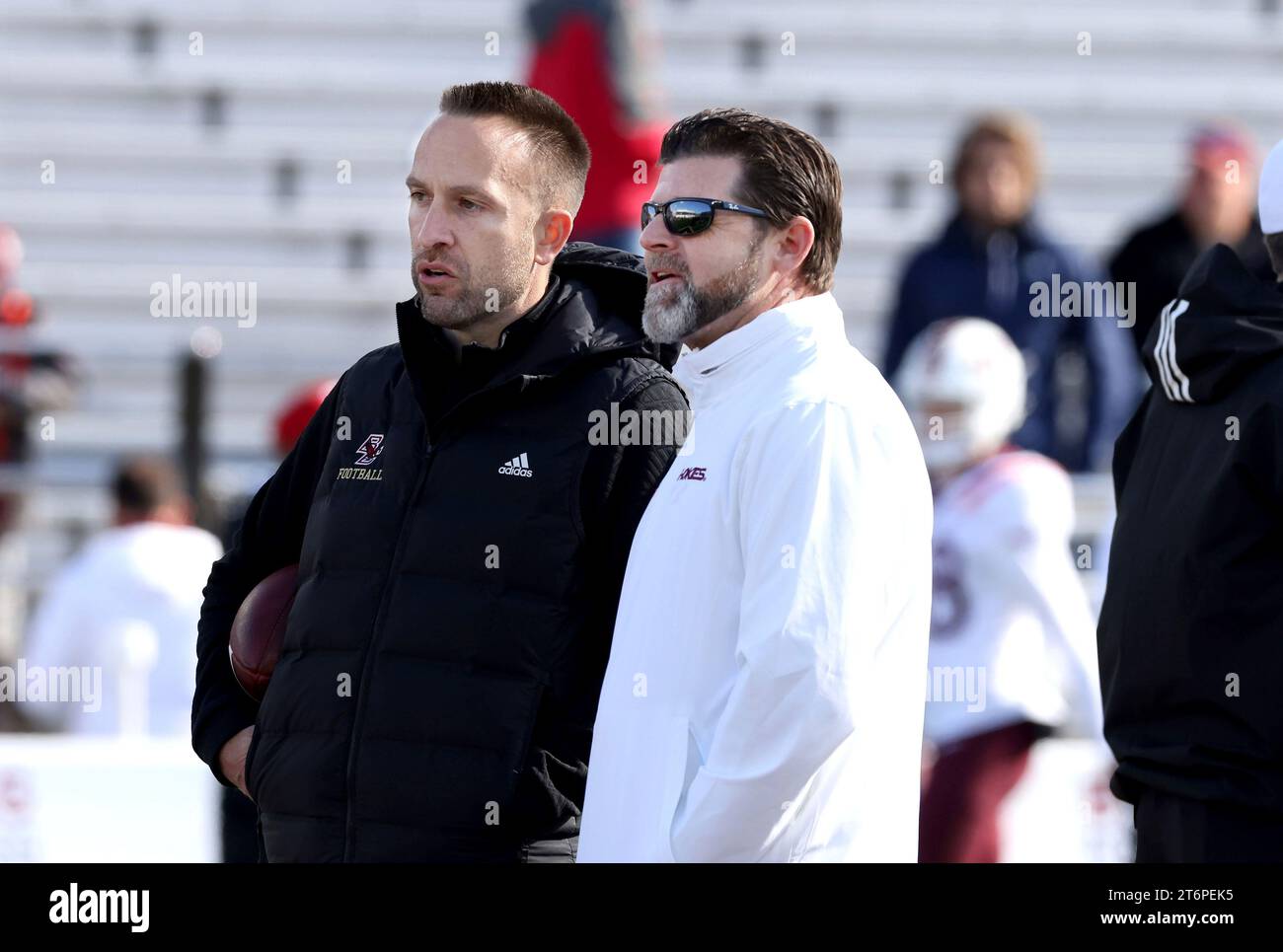 Boston College head coach Jeff Hafley, left, and Virginia Tech head ...