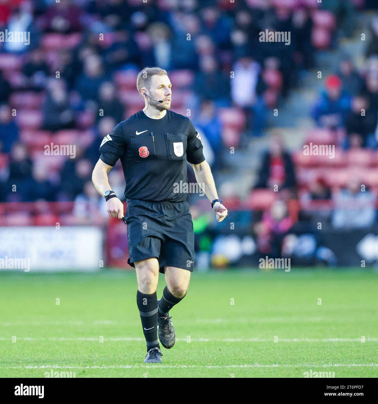 Referee, Mark Corlett taken during the EFL Sky Bet League 2 match ...
