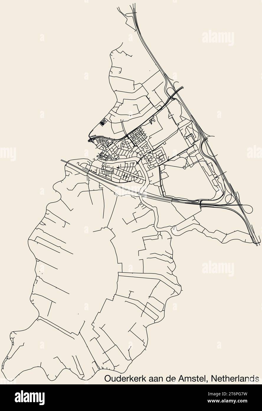 Street roads map of OUDERKERK AAN DE AMSTEL, NETHERLANDS Stock Vector ...