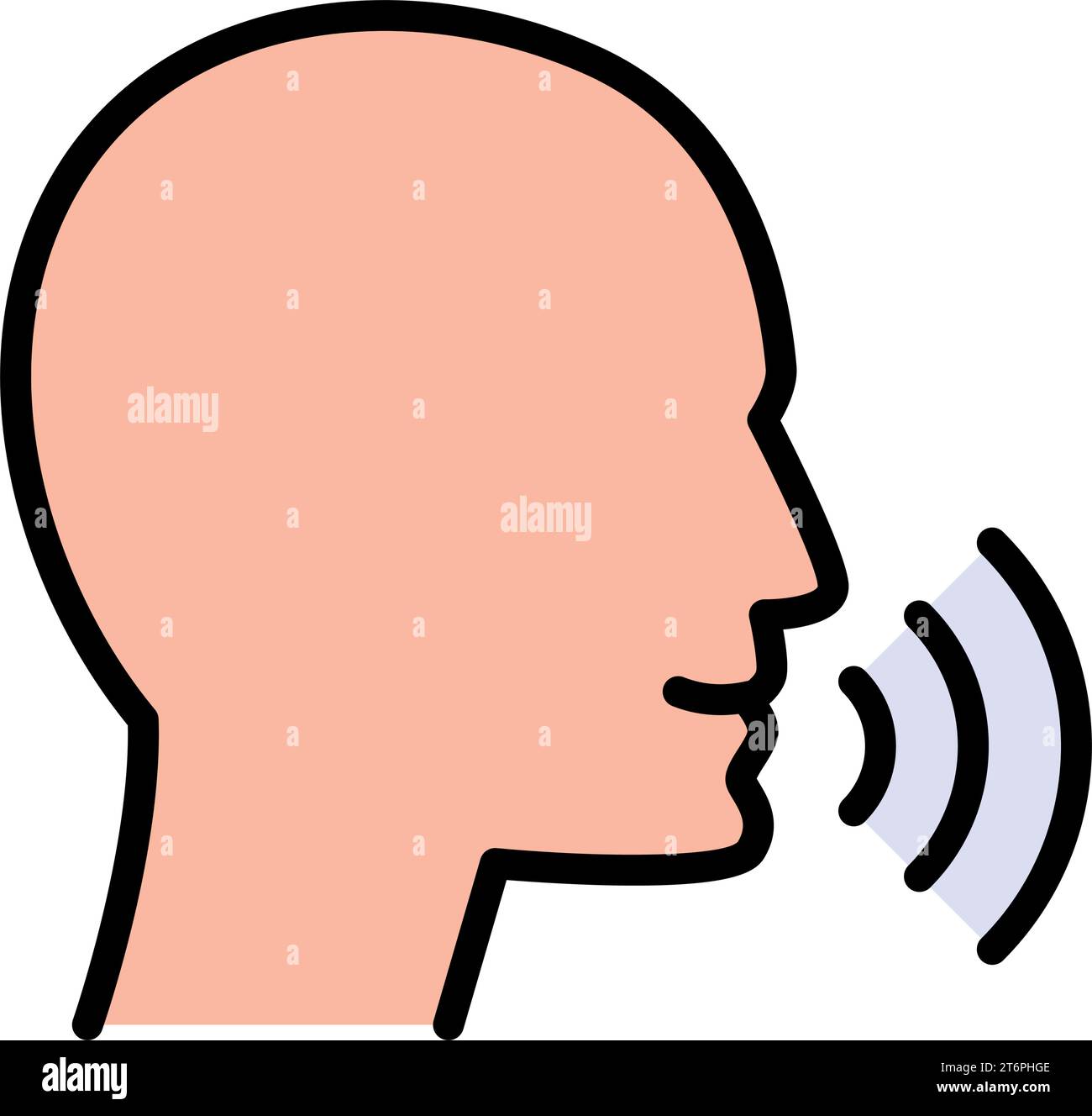 Voice concept. Human face with sound waves color icon isolated on white ...