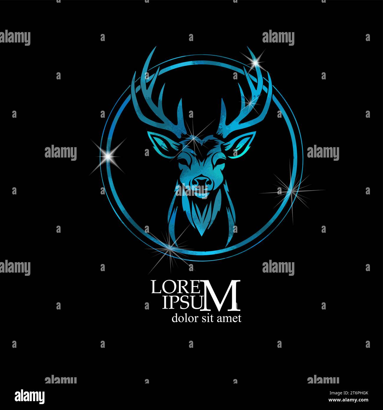 Deer head blue logo in a circle. hand drawing. Not AI, Vector ...
