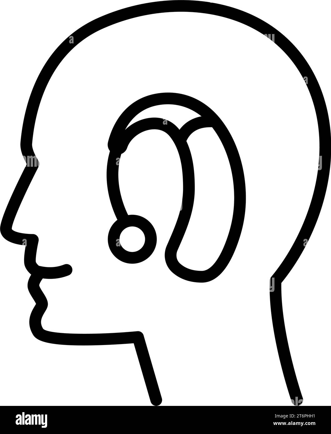 Hearing aid on human ear, linear icon, head. Hearing aid outline icon ... Hearing aid on human ear, linear icon, head. Hearing aid outline icon ...