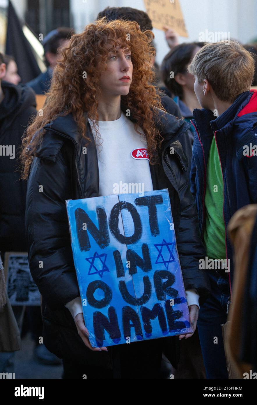 11th November 2023. London, UK. Jewish female holding sign "Not In Our ...