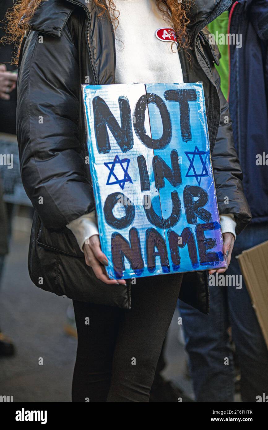 11th November 2023. London, UK. Jewish female holding sign "Not In Our ...