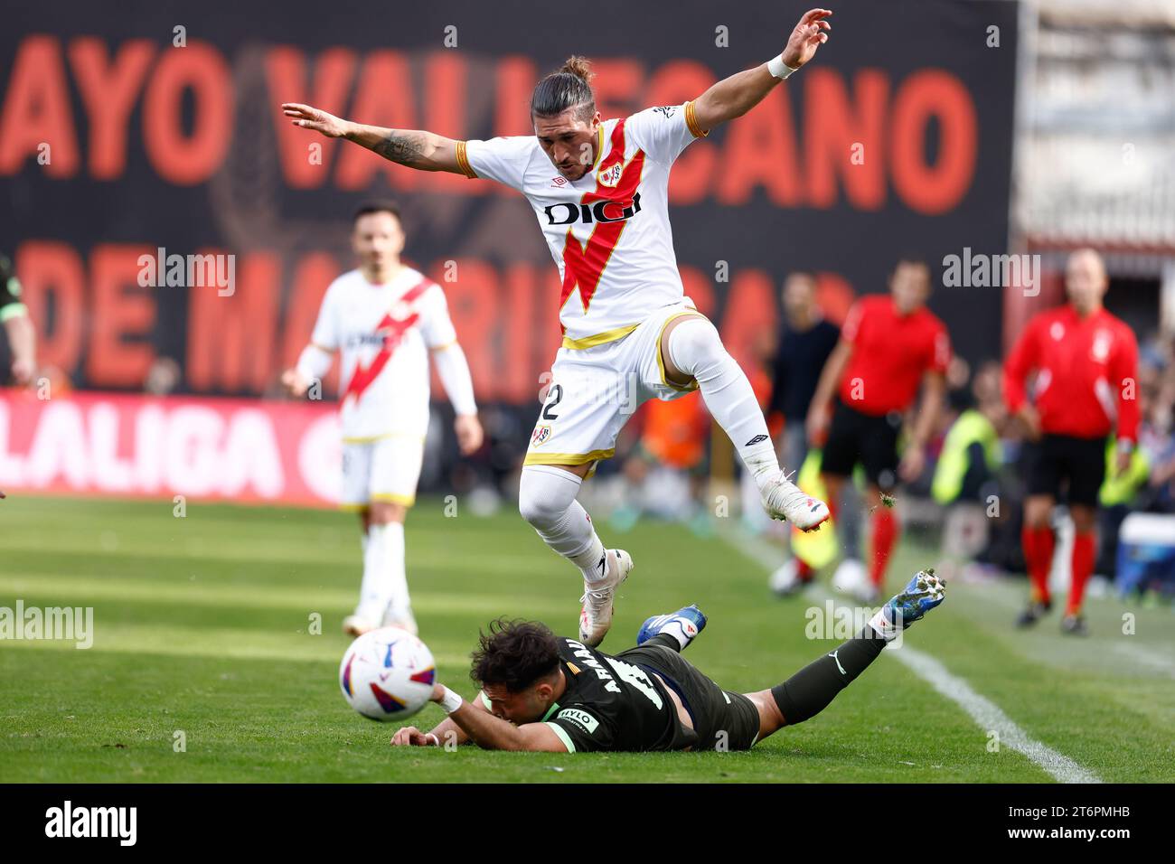 Alfonso Espino of Rayo Vallecano and Arnau Martinez of Girona FC during ...