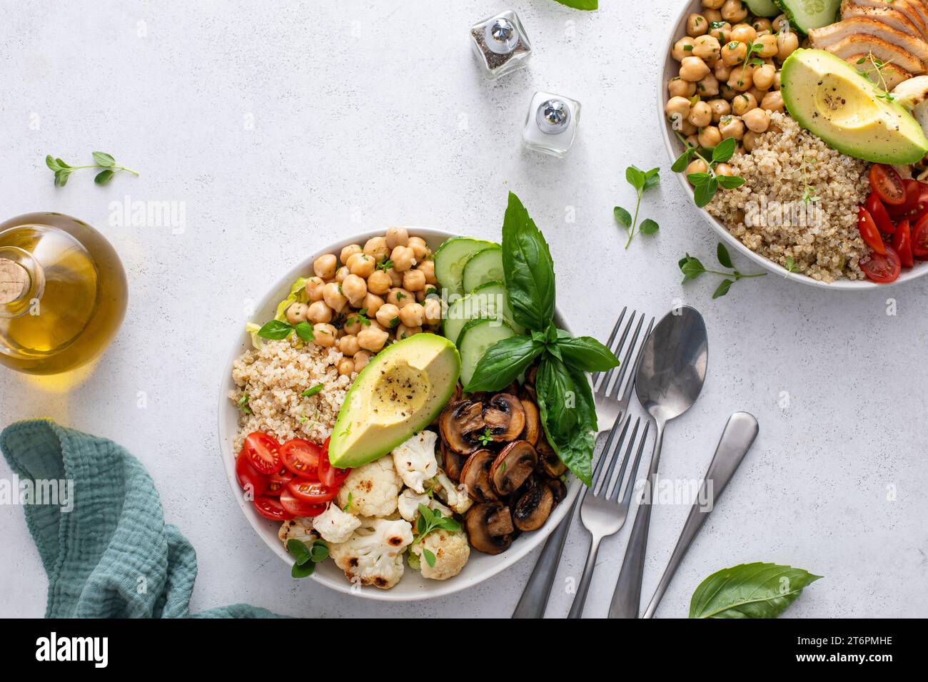 Healthy high protein lunch bowls, vegan plant-based with mushrooms and ...