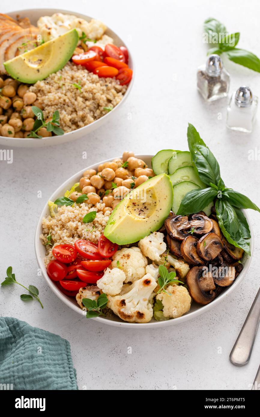 Healthy high protein vegan plant based lunch bowl with mushrooms ...