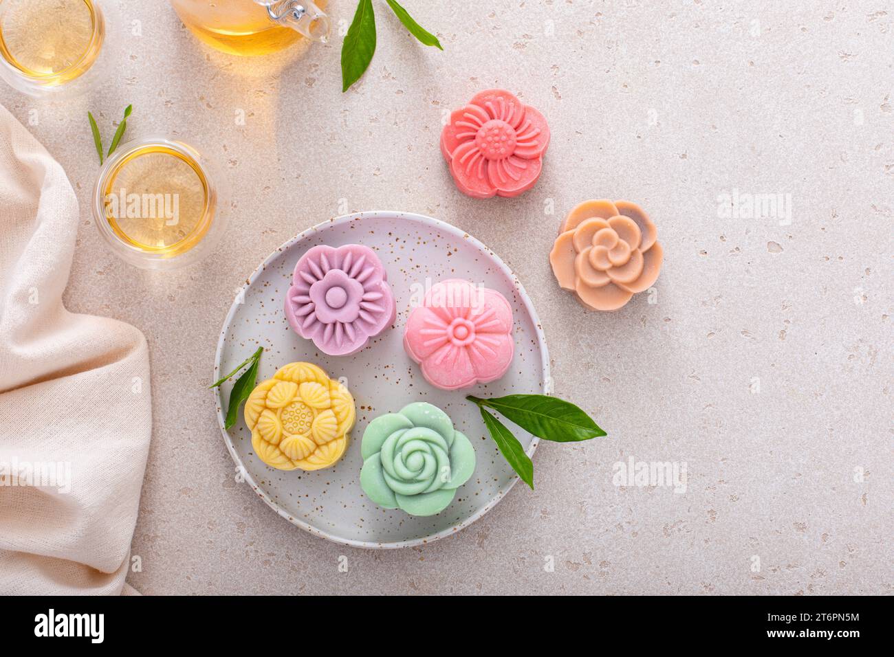 Traditional Chinese snow skin mooncakes for mid autumn festival with ...