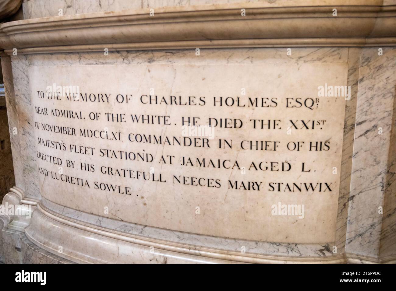 Westminster Abbey in London, plaque to Charles Holmes Esq Rear Admiral ...