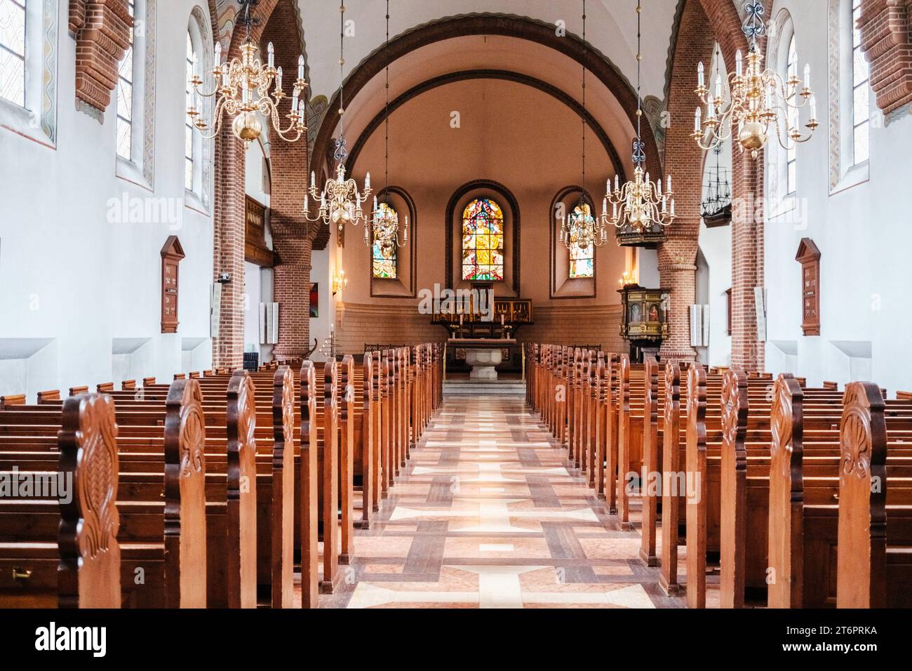 Interior of a nice and simple Protestant church in a Danish town Stock ...