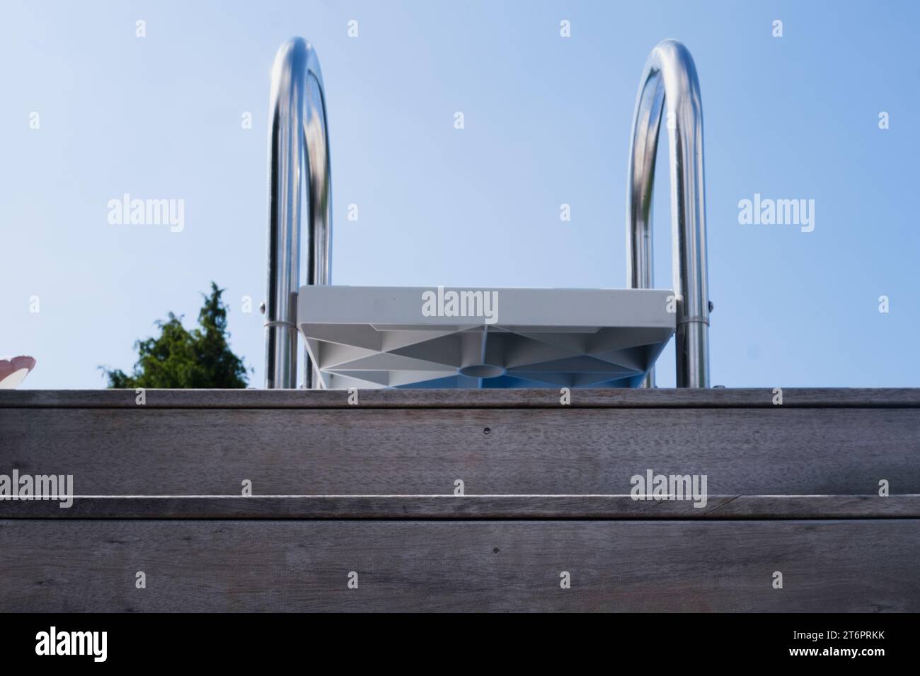 Ladder to go up to a portable pool, refreshing in summer Stock Photo ...