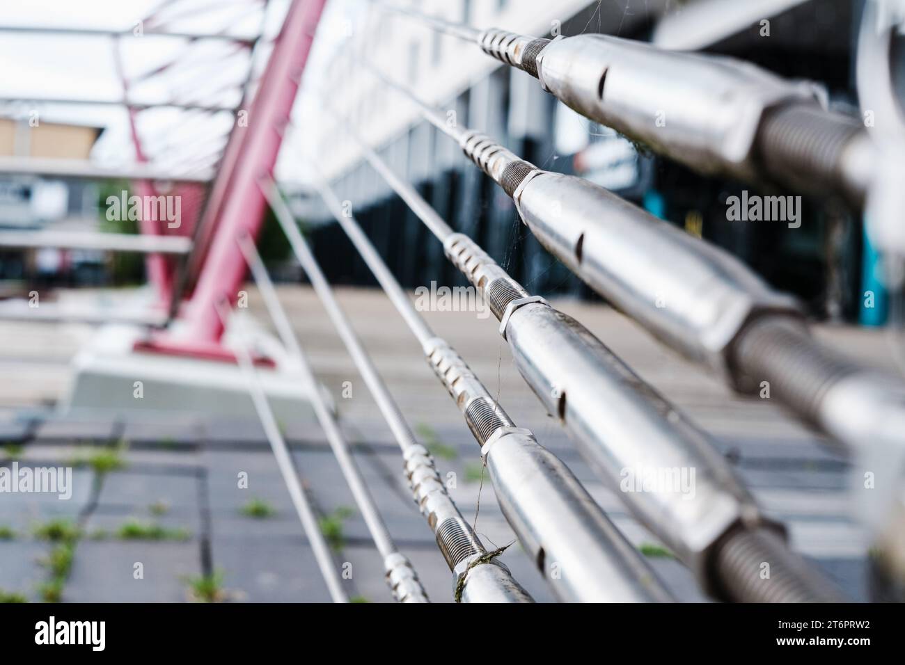 Steel stays attached to a support driven into the ground hold the steel ...