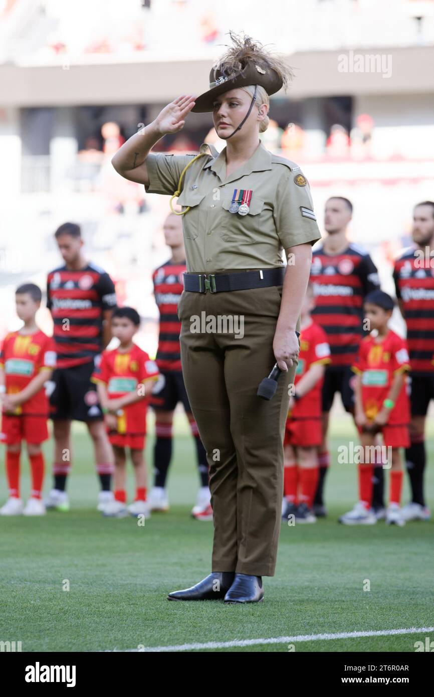 Australian Army soldier salutes during a Remembrance Day service before ...