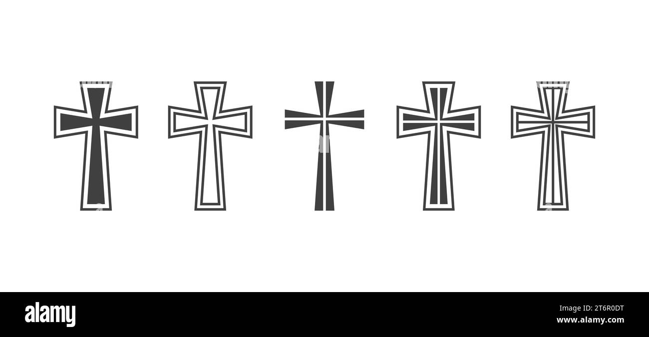 Flat Vector Black Christian Cross Icons Set Isolated on a White ...