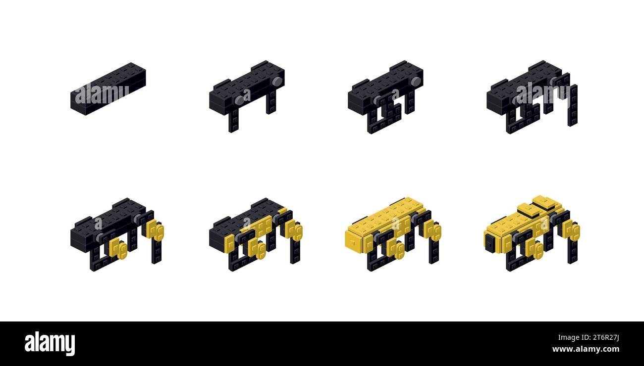 Step-by-step instructions for assembling a robot in isometry. Vector ... Step-by-step instructions for assembling a robot in isometry. Vector ...