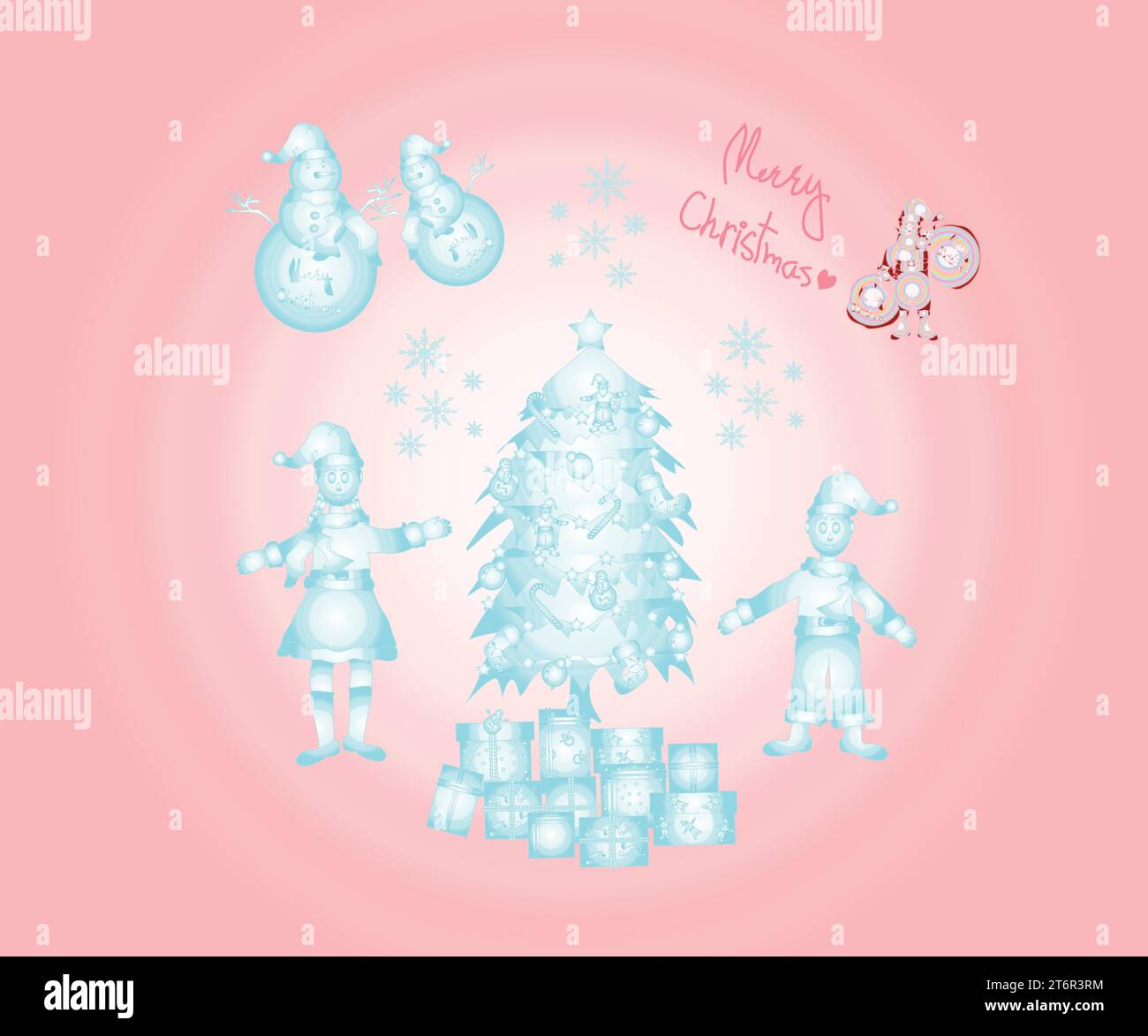Christmas vectors, wallpaper with icy Christmas for Christmas tree with gifts boxes, snowman ...