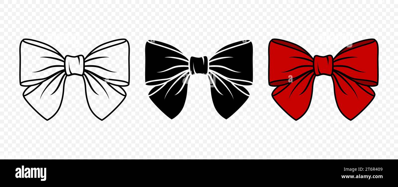 Vector Cartoon Bow Tie or Gift Bow, Cut Out and with Outline Icon Set ...