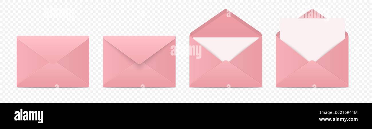 Vector Pink Envelopes with Blank Letter. Folded, Unfolded Isolated ...