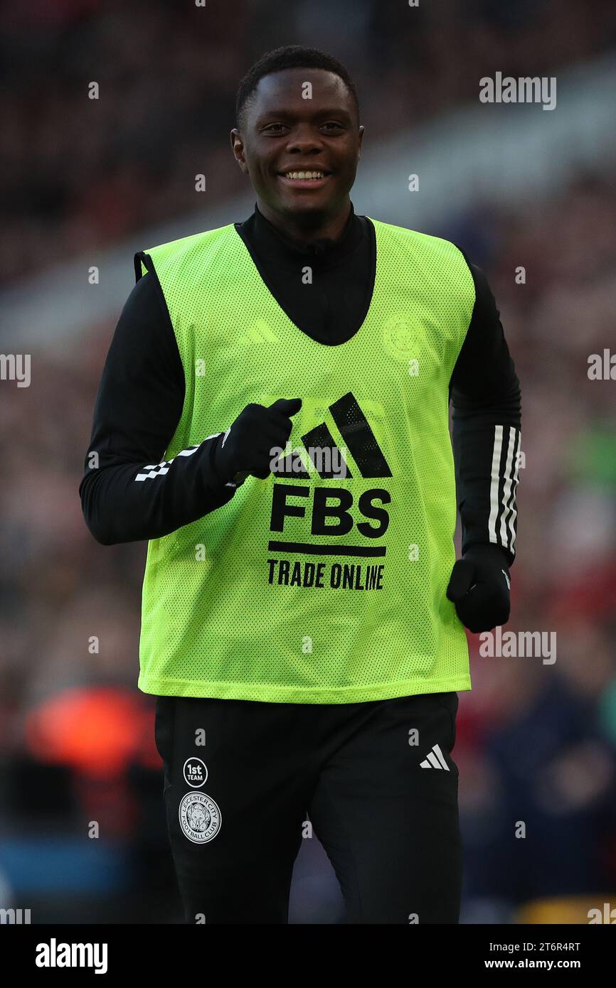 Leicester City's Patson Daka warms up during the Sky Bet Championship match between ...