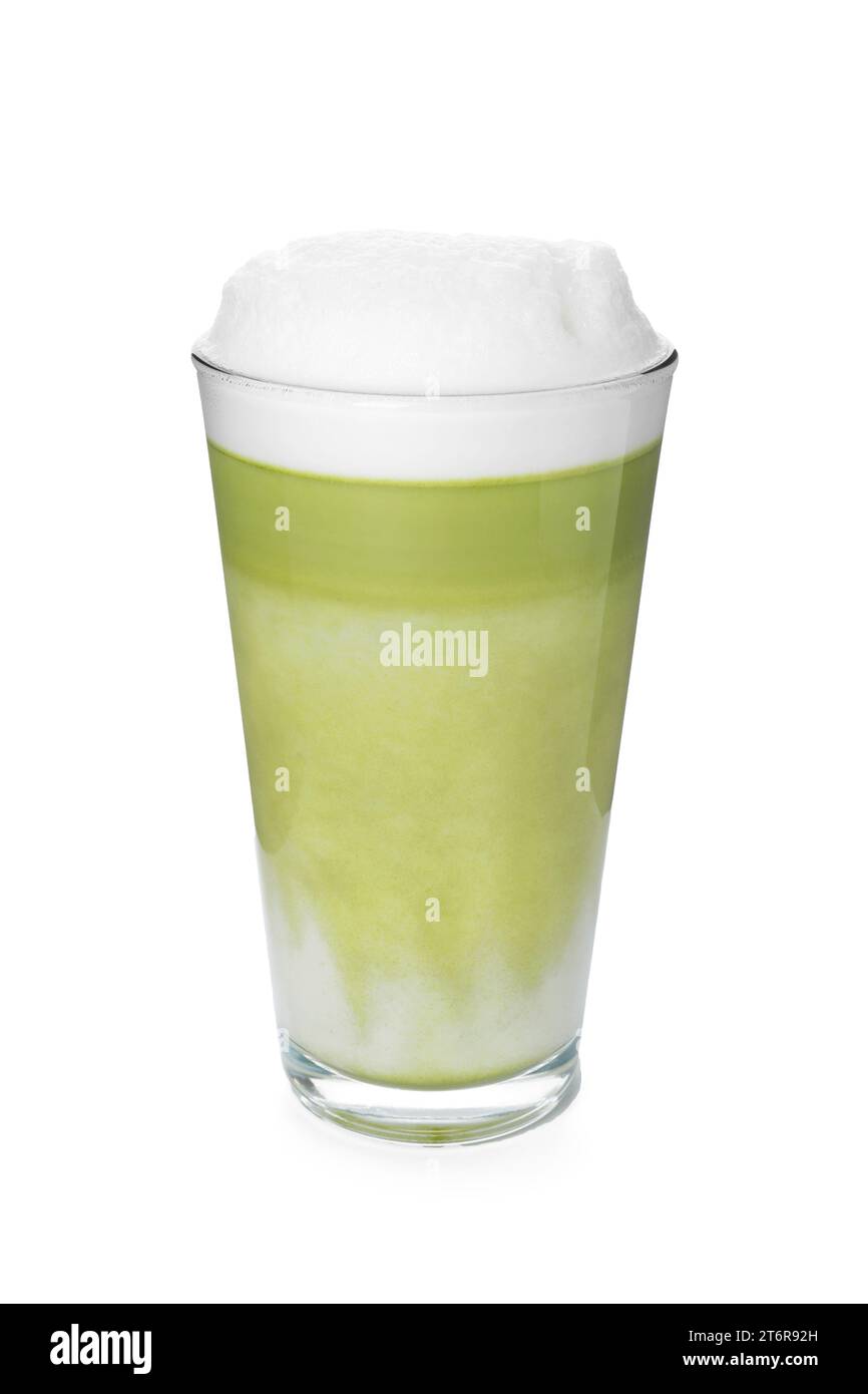 Glass of tasty matcha latte isolated on white Stock Photo - Alamy