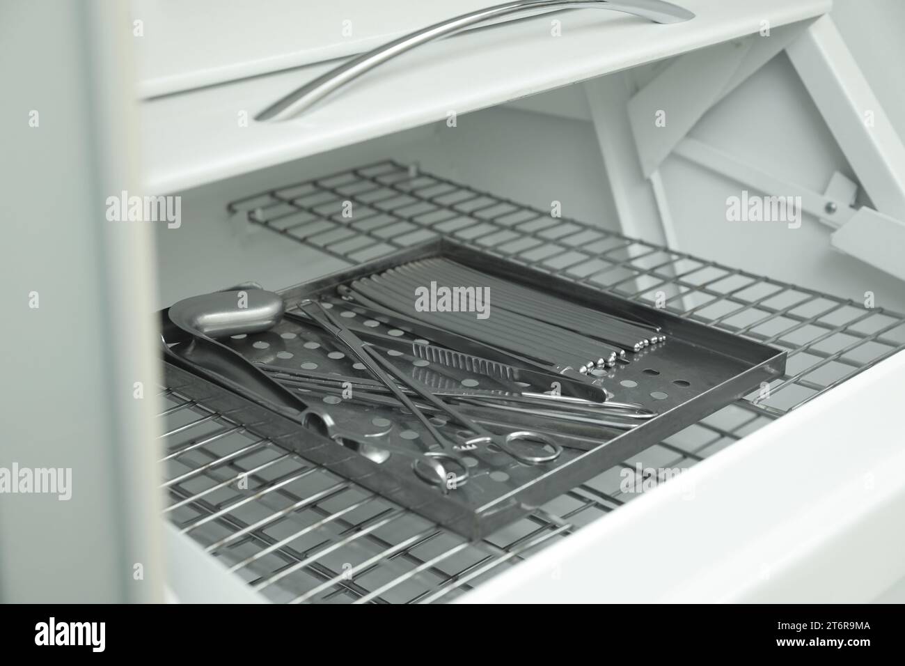 Sterile storage chamber with medical instruments, closeup ...