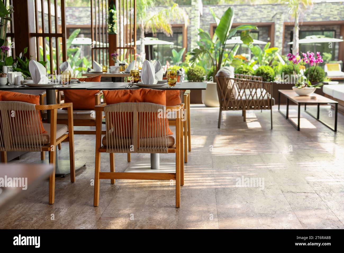 Cozy cafeteria with stylish furniture. Interior design Stock Photo - Alamy