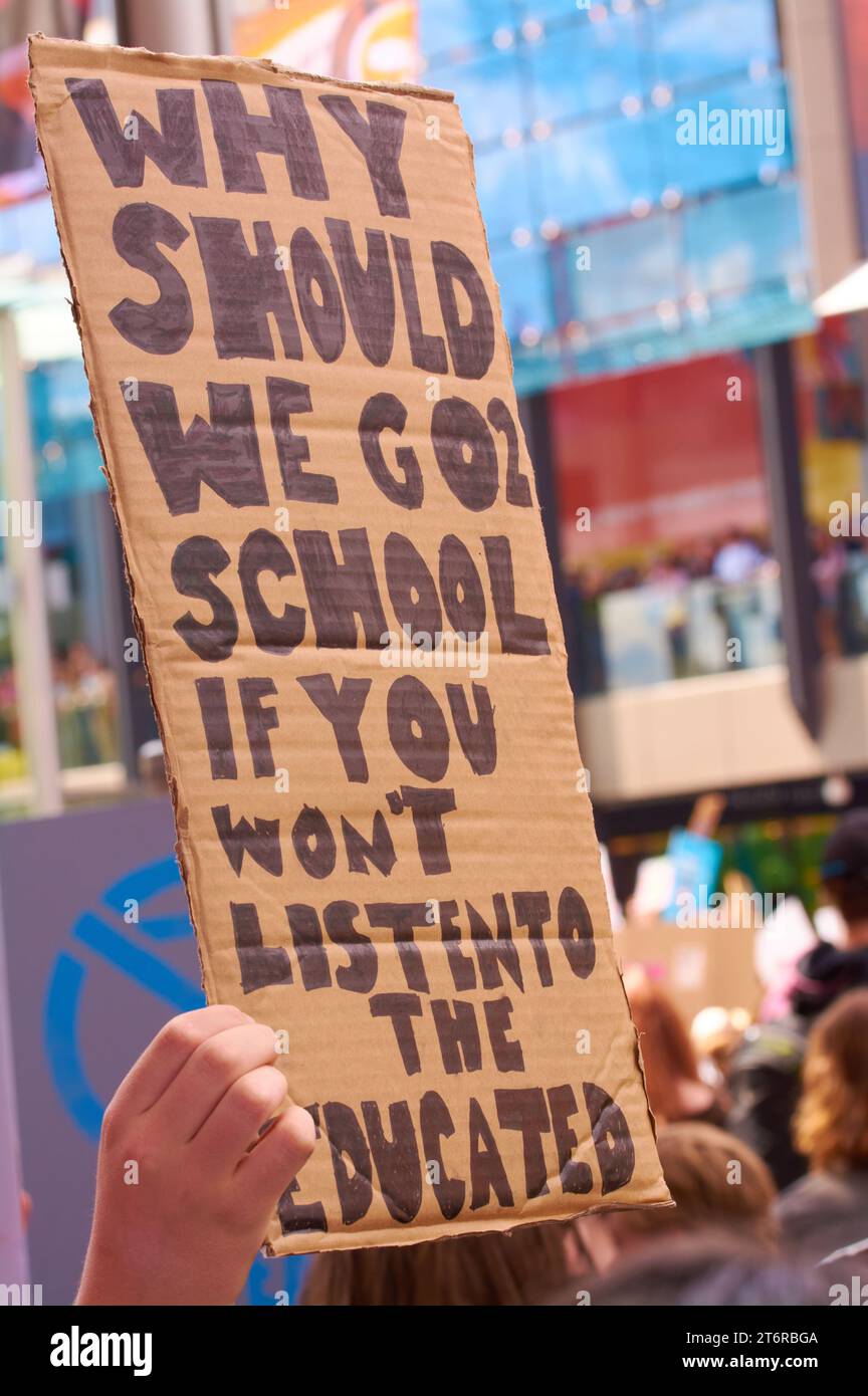 A sign being held up at the global School Strike 4 Climate protest on ...