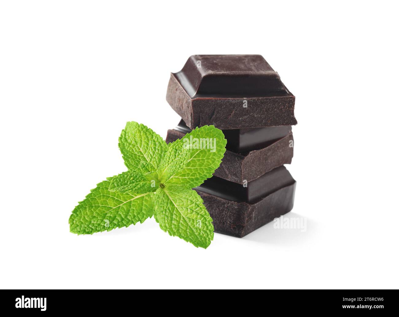 Pieces of dark chocolate and mint leaves isolated on white Stock Photo ...