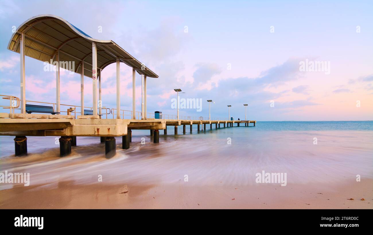 The jetty at the coastal town of Jurien Bay at dawn just before sunrise ...