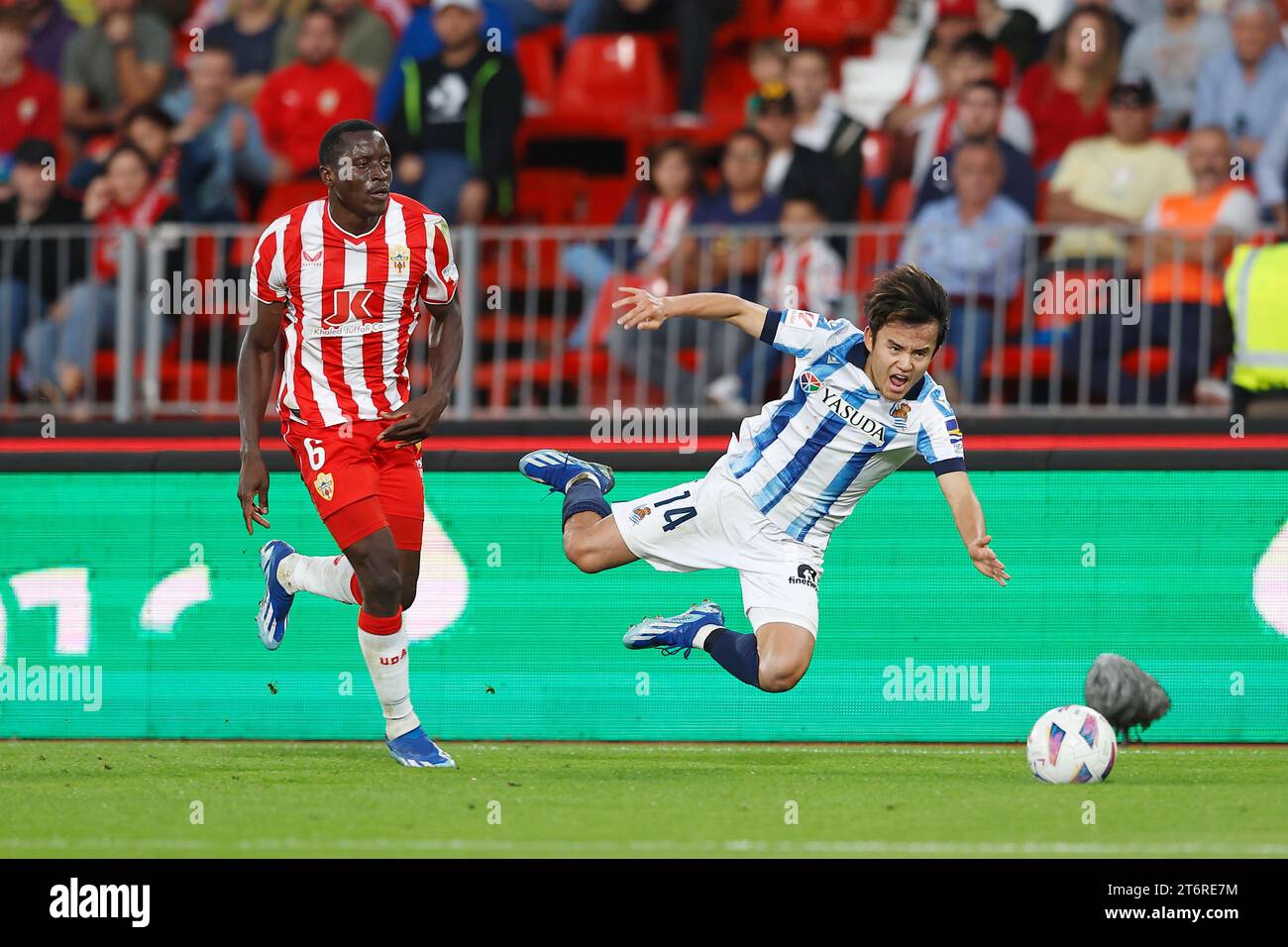 (L-R) Dion Lopy (Almeria), Takefusa Kubo (Sociedad), NOVEMBER 11, 2023 ...
