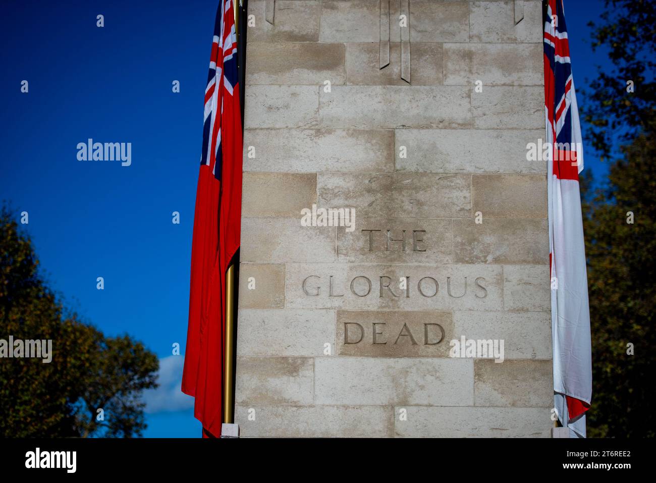 The Cenotaph with flags on Armistice Day 2023 at the Cenotaph ...