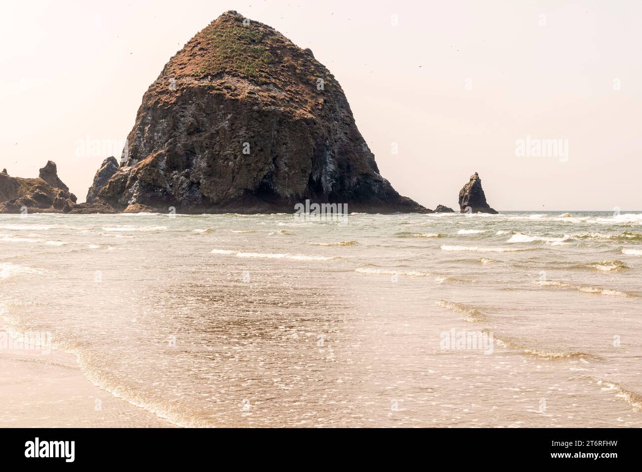 Haystack Rock, a designated bird sanctuary, rises out of the Pacific ...