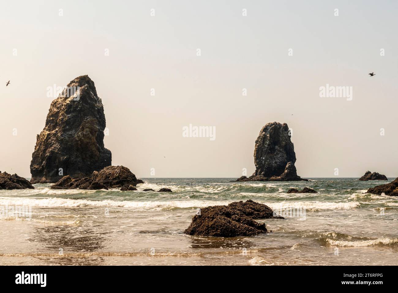 Horizontal image of dramatice sea stacks that rise out of the Pacific ...
