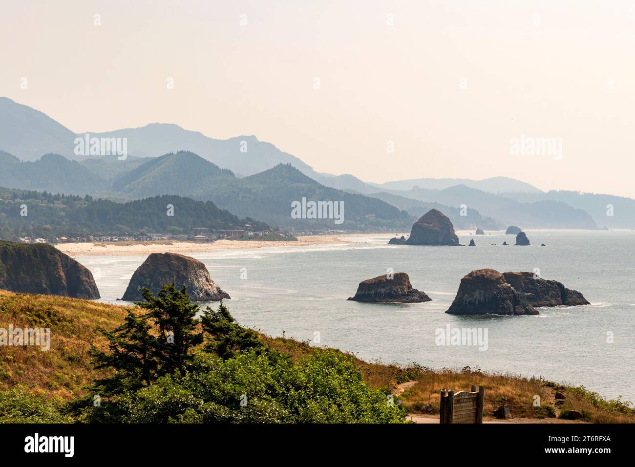 A view from Ecola State Park, Oregon, towards Cannon Beach with the ...