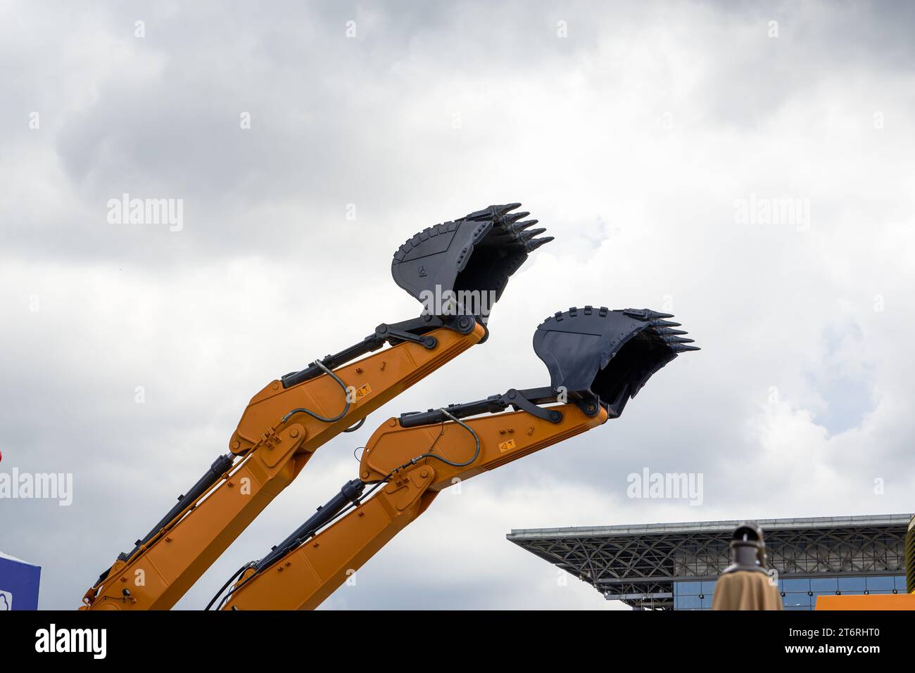 Partial close-up of parts of large industrial construction excavation ...