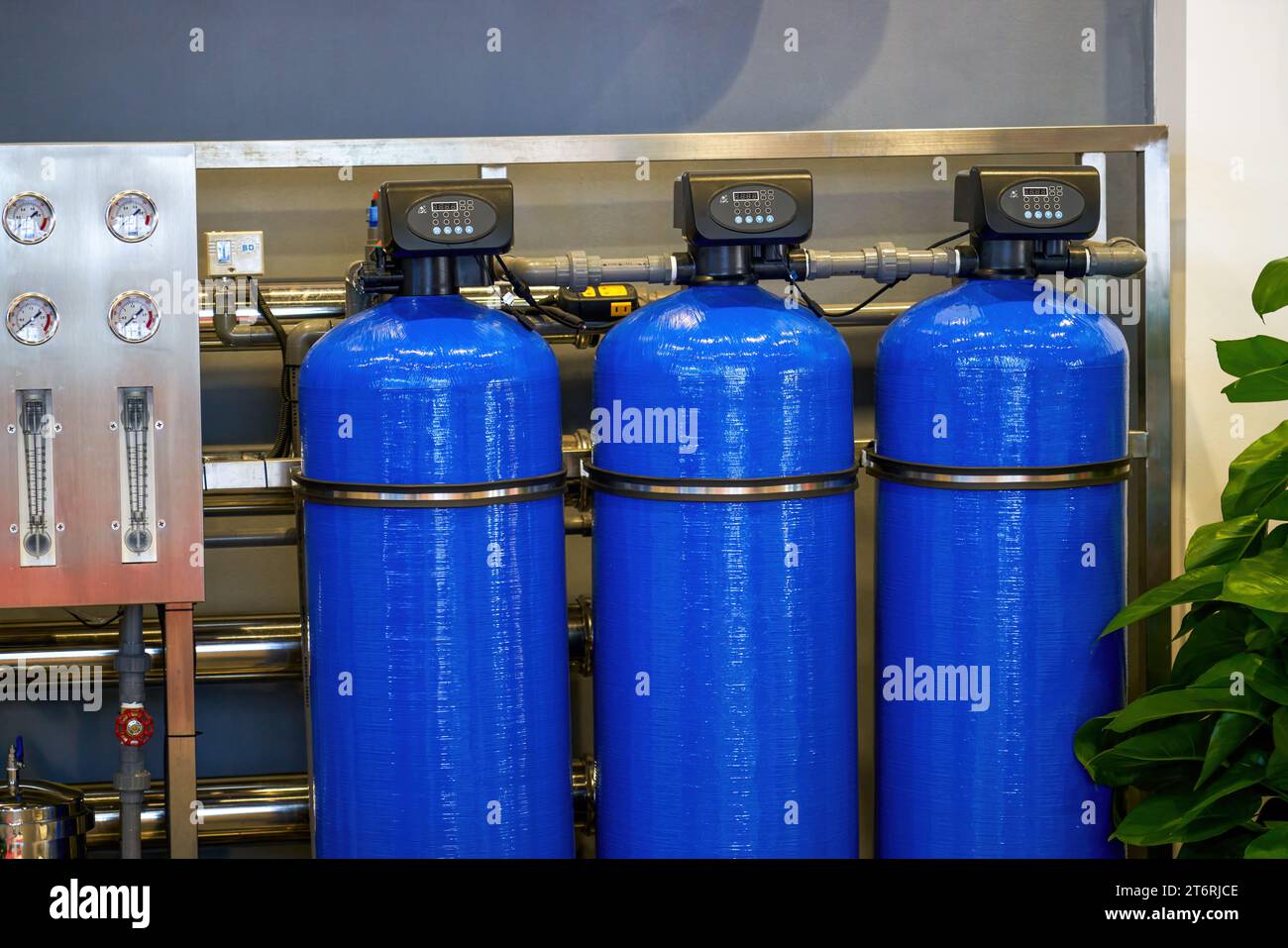 Close-up of rigid compressed gas cylinder on industrial production line ...