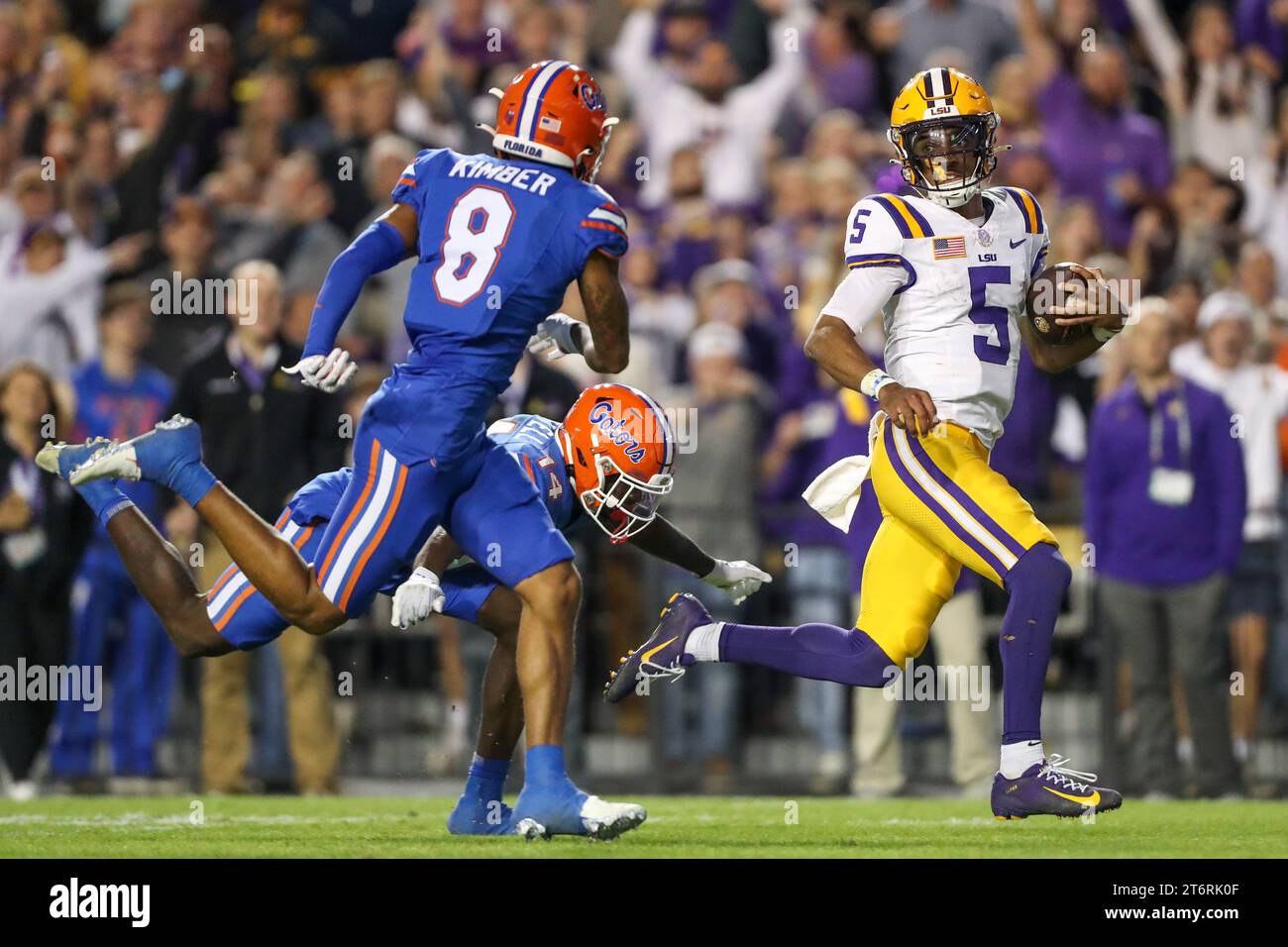 November 11, 2023: LSU quarterback Jayden Daniels (5) breaks an 85 yard ...