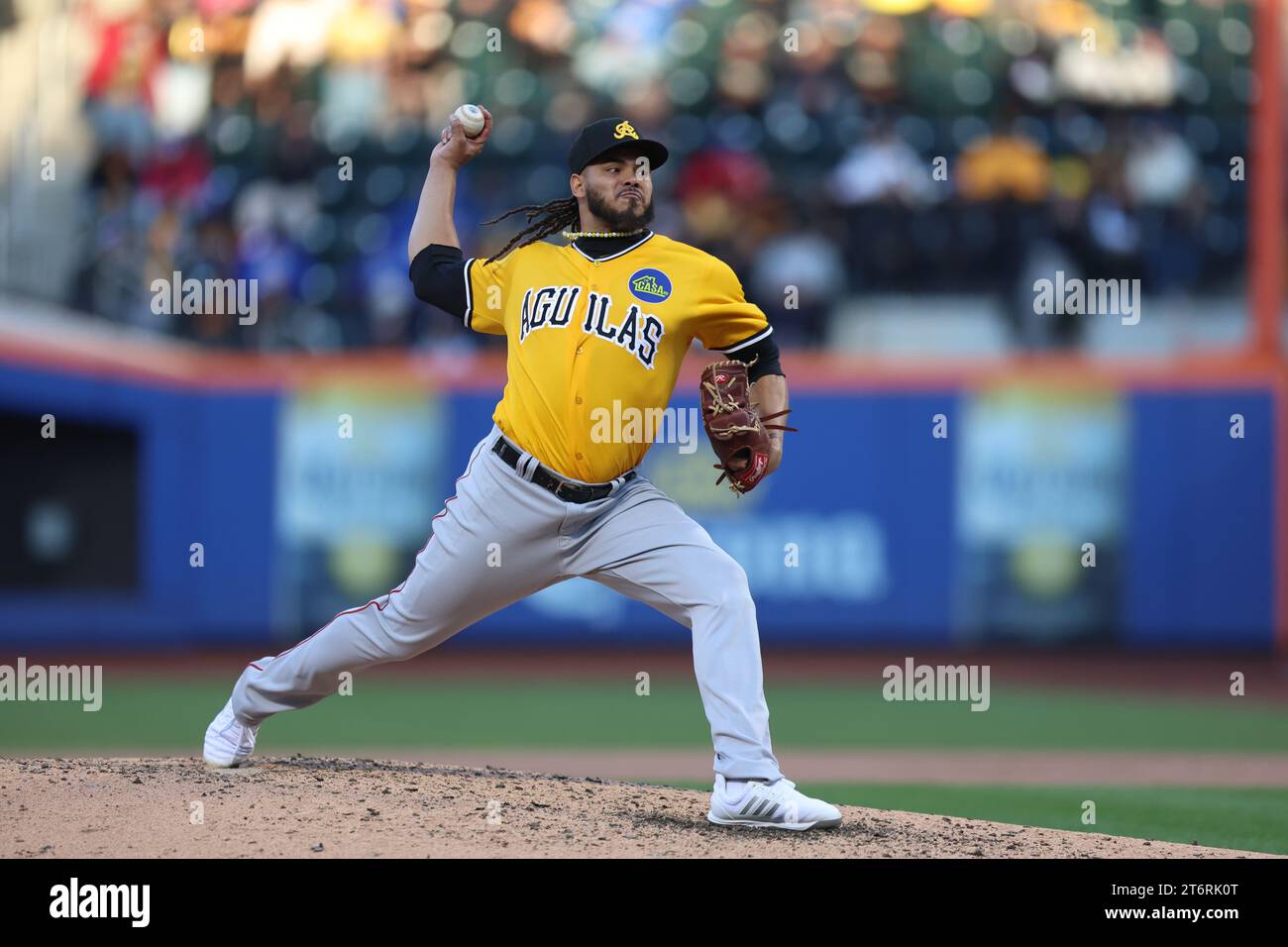 Las Águilas Cibaeñas relief pitcher Dinelson Lamet (48) throws during ...