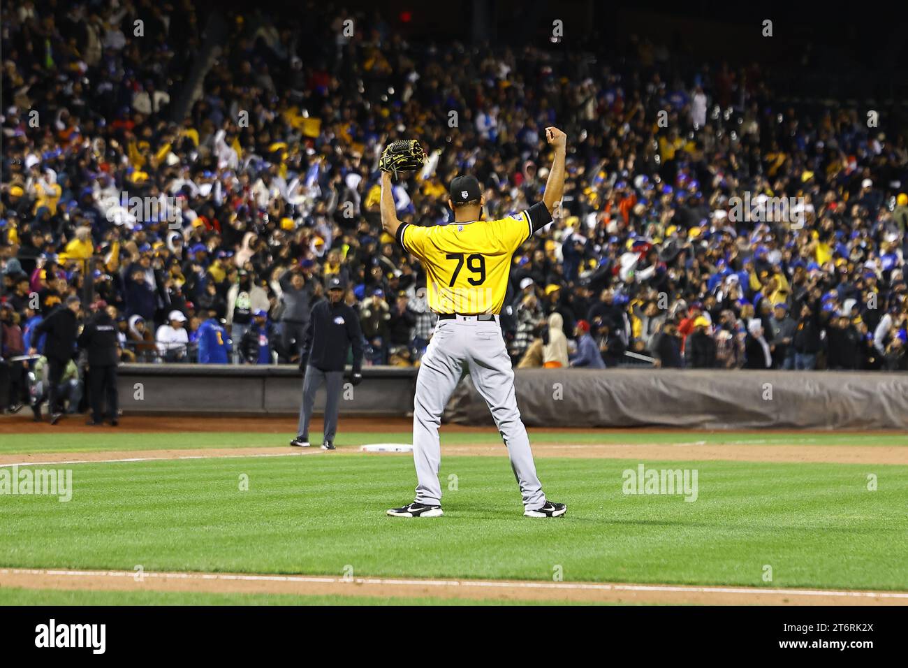 Las Águilas Cibaeñas relief pitcher Richard Rodrguez (79) celebrates ...